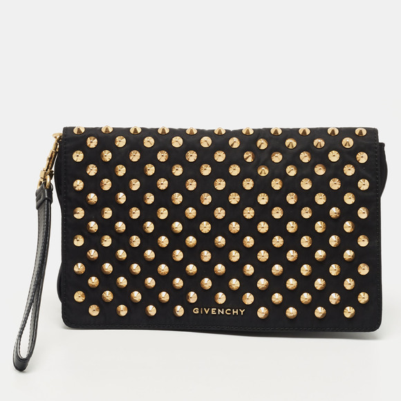 Givenchy | Bags | Givenchy Black Fabric And Leather Studded Flap Clutch ...